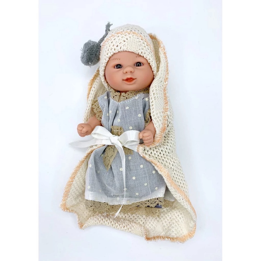 D'Nenes Κούκλα Μωρό Βινυλίου με κουβερτούλα 'Μπεζ vintage φόρεμα' 21εκ ...